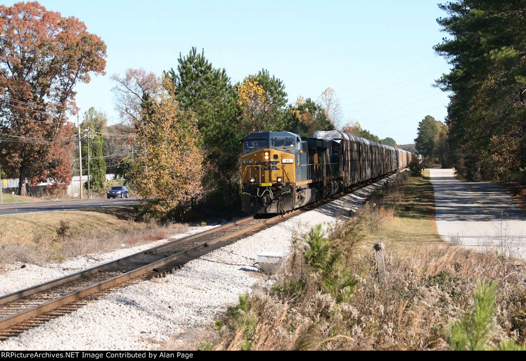 CSX 43 and 3156 lead a line of autoracks SB